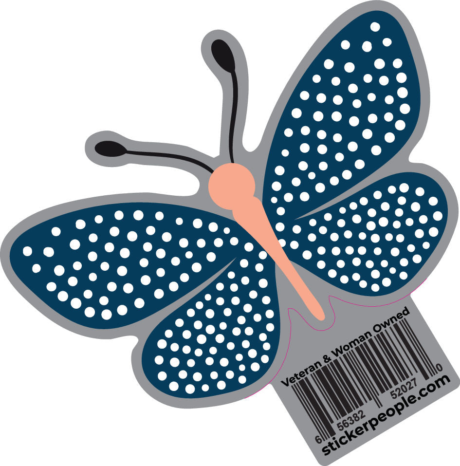 Butterfly Blue and White Polka Dot Sticker | Sticker People