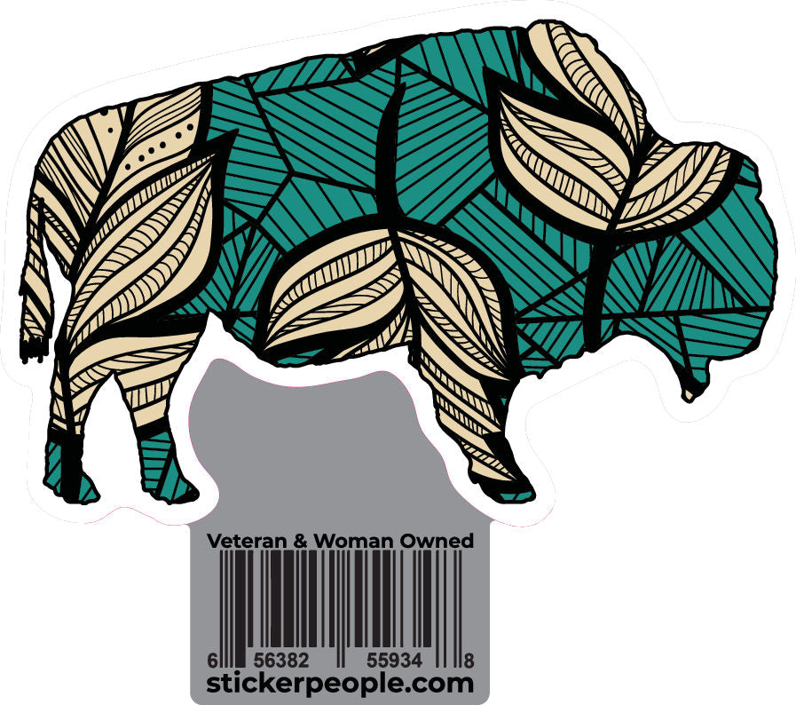 Wood Cut Feather Buffalo | Buffalo Sticker | Sticker People