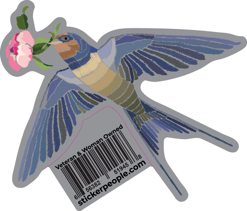 Barn Swallow with Flower 2 Sticker | Flower Barn Quilt – Sticker People