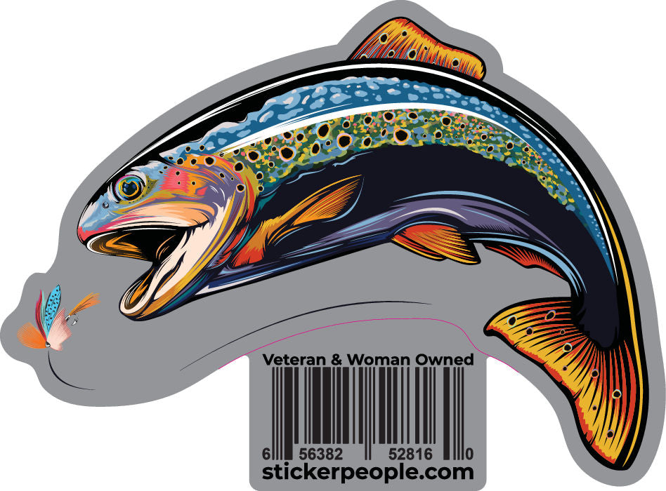 Colorful Trout with Fly Fishing Sticker | Sticker People | Sticker People