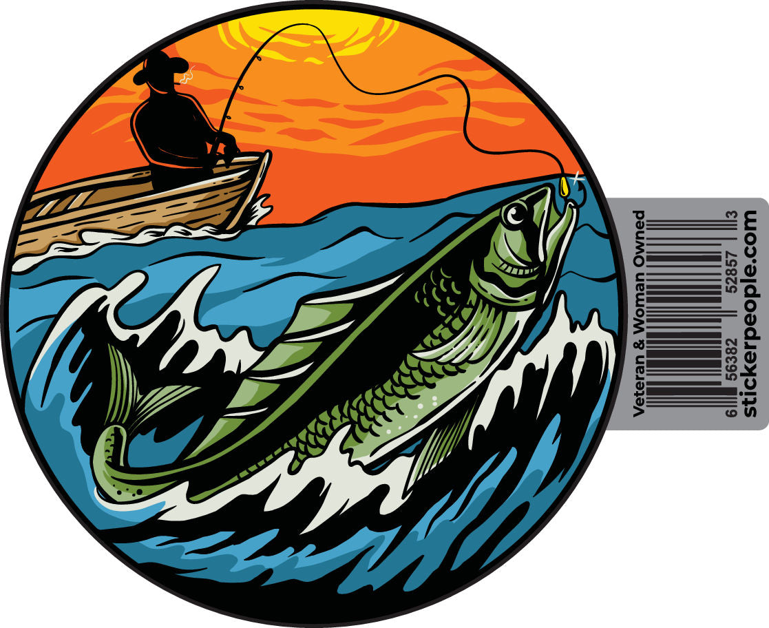 Sunset Boat Fishing | Stickers for Fishing Boats | Sticker People ...