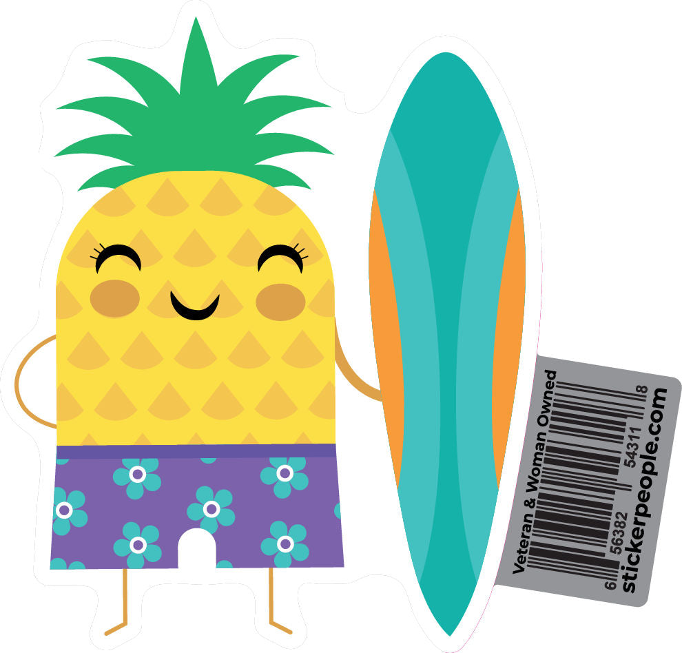 Pineapple with Surfboard Sticker | Sticker People | Sticker People
