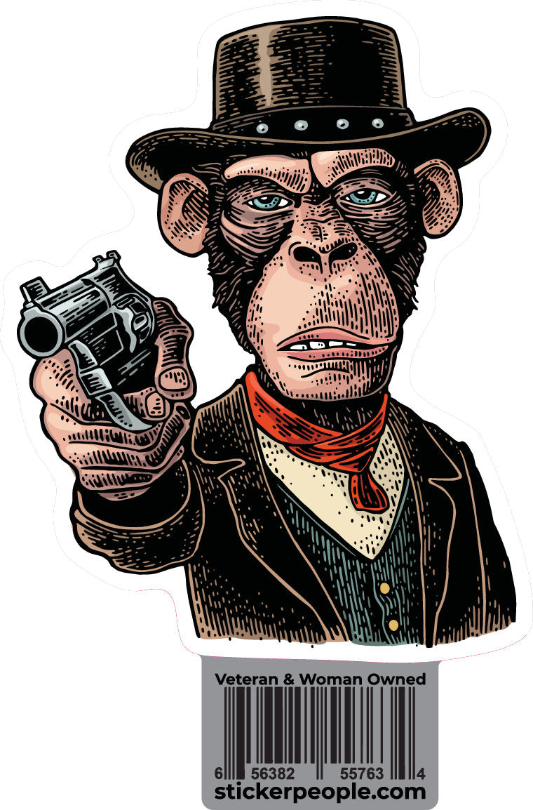 Monkey In Suit Pointing Gun | Sticker People