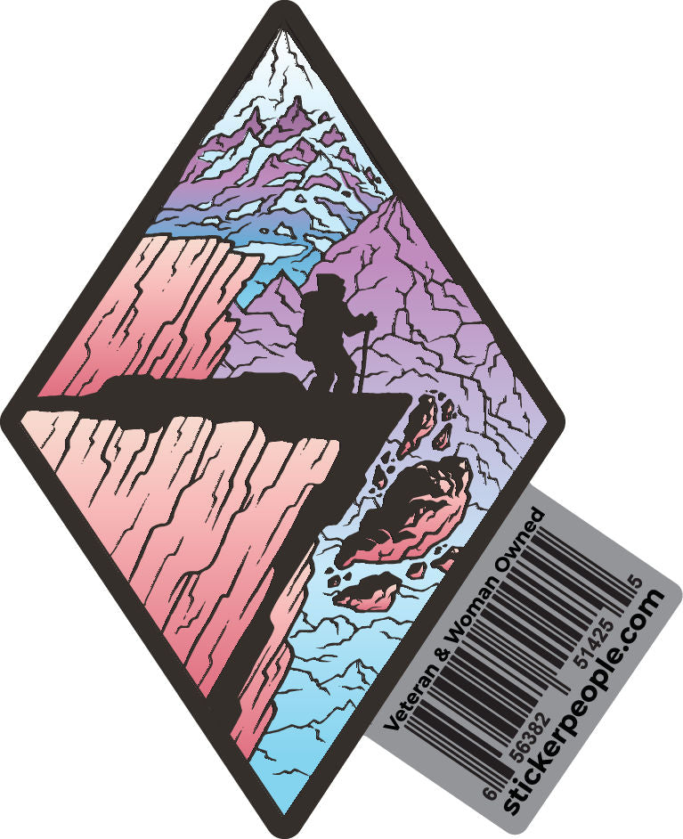 Hiker on Ledge Diamond Sticker | Hiker Sticker | Sticker People ...