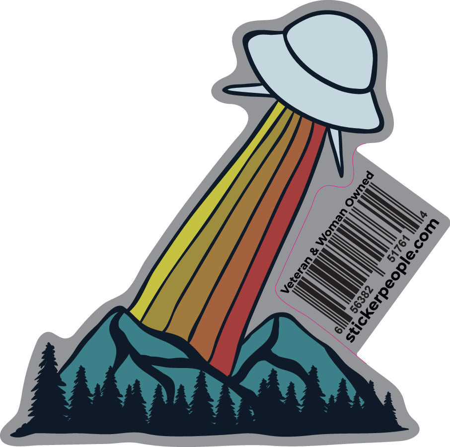 Alien Rainbow Abduction | Mountains Sticker | Sticker People | Sticker ...