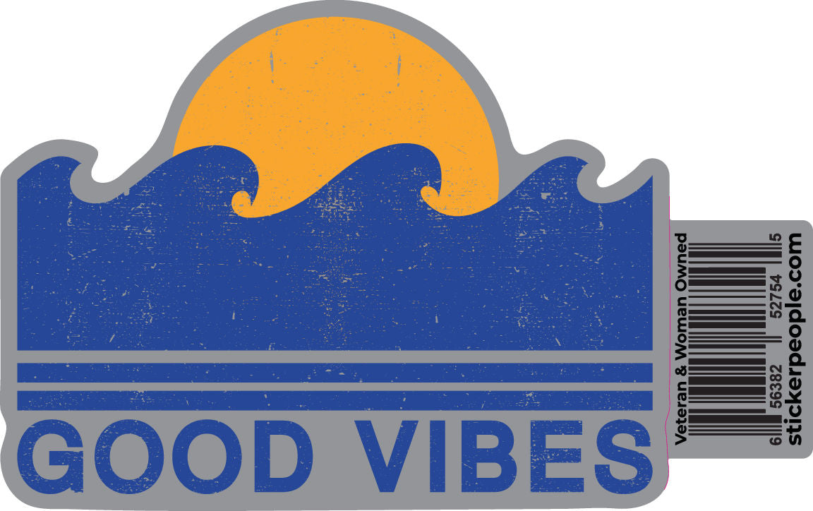 Good Vibes Distressed Wave and Sun Sticker | Sticker People