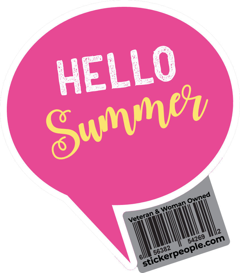 Hello Summer Pink Word Bubble Sticker | Hello Summer Signs | Sticker People