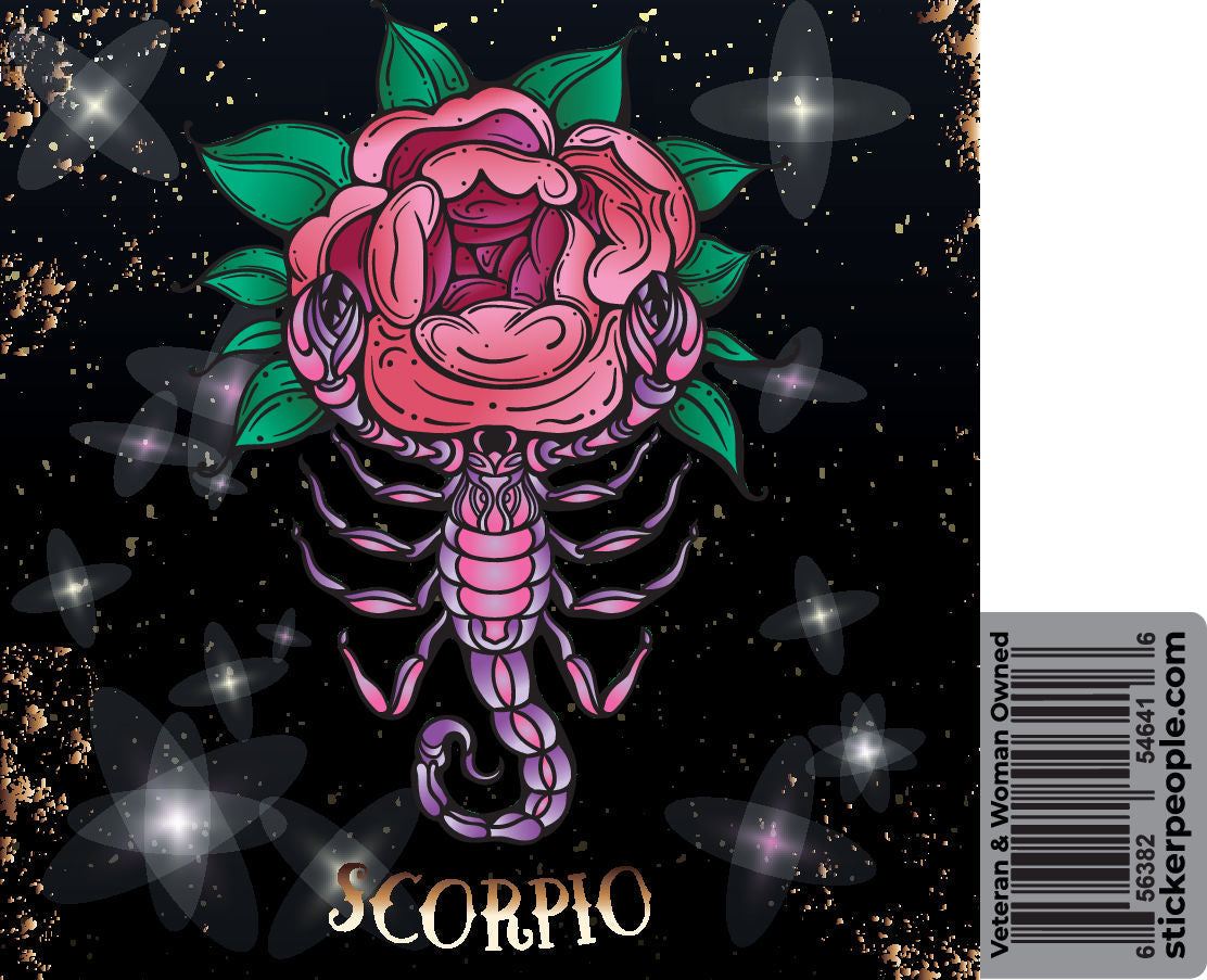 Scorpio Black Square with Rose Sticker | Sticker People | Sticker People