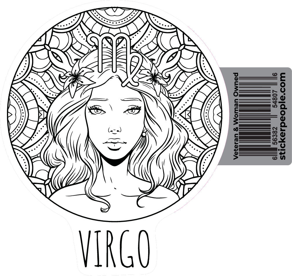 Virgo Black and White Round | Virgo Sticker | Sticker People | Sticker ...